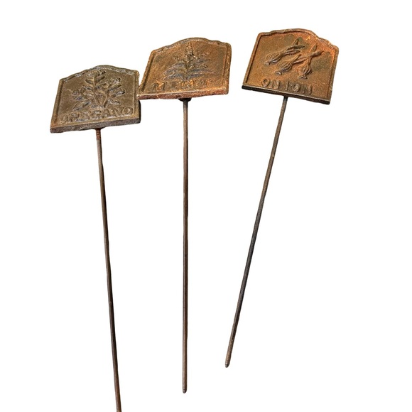 Accents | Cast Iron Vintage Garden Stakes Onion Mint Oregano Plant ...